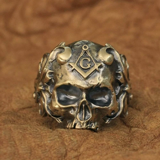 DETAILS BRASS MASONIC Skull Ring Mens Biker Rock Punk Ring BR116A US ...