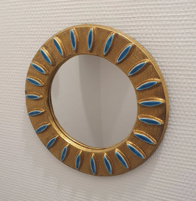 VINTAGE MIROIR EN céramique Mithe Espelt modèle Monaco Bleu turquoise ...