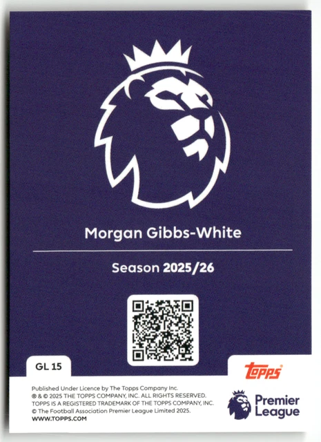 TOPPS PREMIER LEAGUE 2025-26 No. GL 15 Morgan Gibbs-White Gold Lion £15.77 - PicClick UK