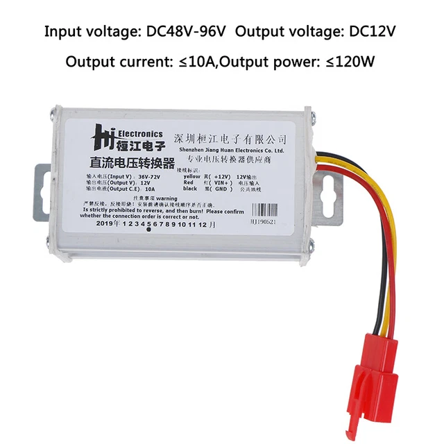 DC 36V-72V TO 12V-10A 120W Converter Adapter for Electric Car Battery ...