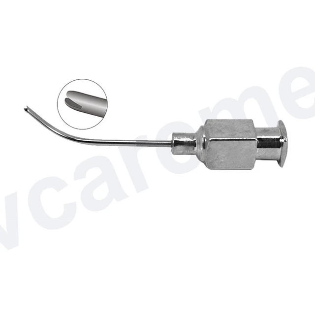 STRUMENTO OFTALMICO 19G anestesia piatta Subtenon cannula curva punta ...