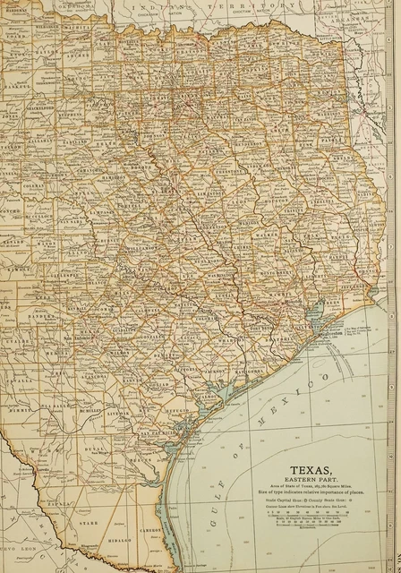 1903 ANCIEN CARTE De L'Est Texas Houston Galveston Auston Wilson ...