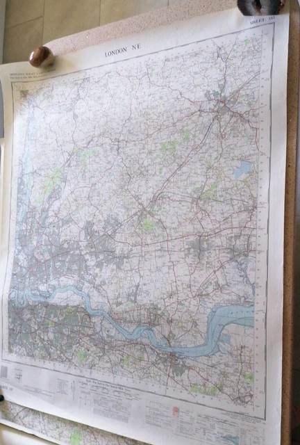 ORDNANCE SURVEY WALL CHART / MAP LONDON NE #161 1" : 1 MILE Vintage ...