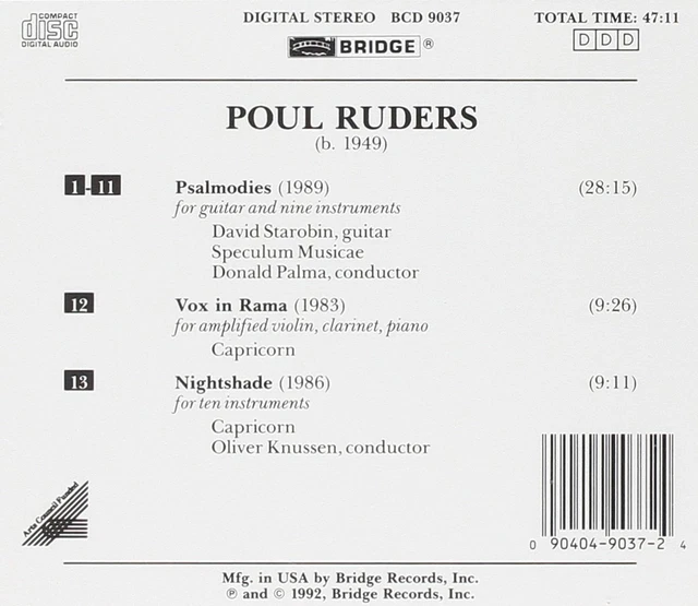 DAVID STAROBIN PSALMODIES, Vox in Rama (Speculum Musicae Knussen) (CD ...