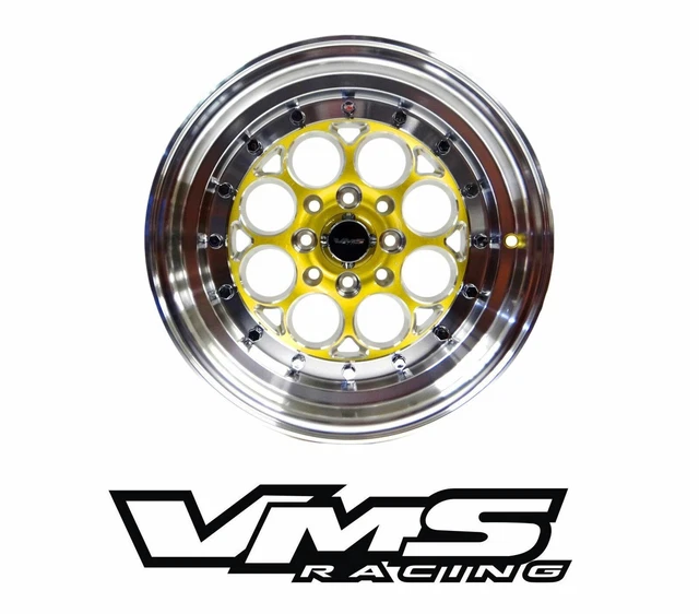 VMS RACING DORÉ Poli Noir Lèvre Revolver Roues Paquet 15x3.5 15x8 4X114 ...