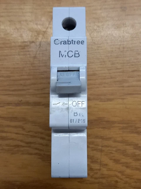 CRABTREE 61/B16 16A Type B MCB Circuit Breaker Black Clip B16 Grey Body £4.99 - PicClick UK