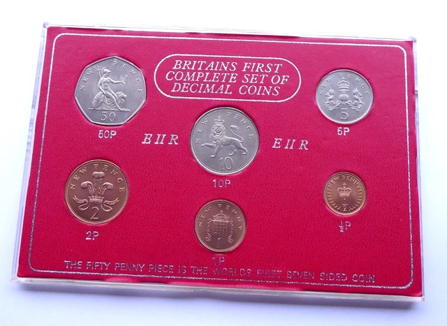 &BRITAINS FIRST COMPLETE Set Of Decimal Coins" Royal Mint Coin Set In ...