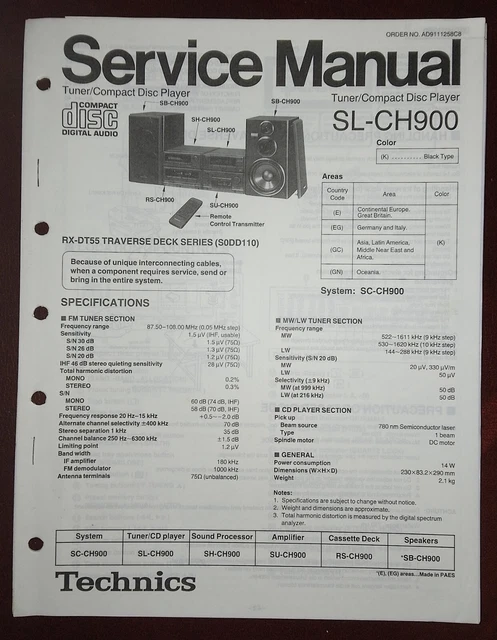 TECHNICS SL-CH900 TUNER Compact Disc Player CD Repair Service Manual ...