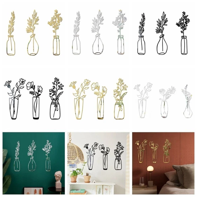 DECORATION MIRROR SURFACE Decals 3D Flower Vase Potting Plant Wall ...