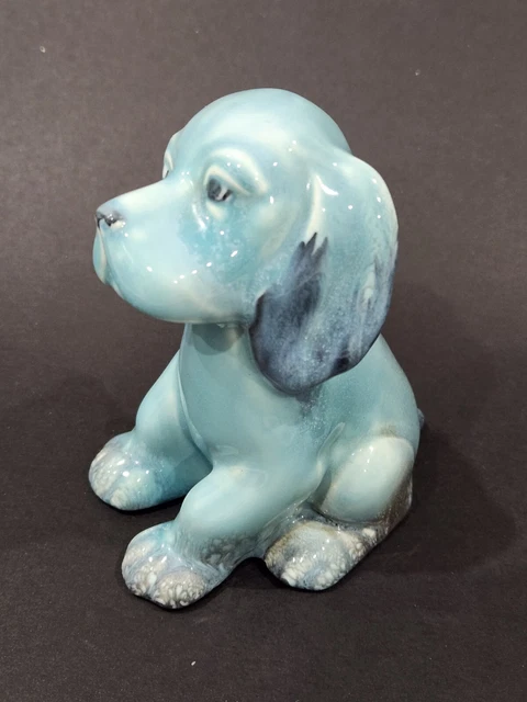 VINTAGE BESWICK BLUE Seated Dog Figurine Drip Glaze England Pottery 454 ...
