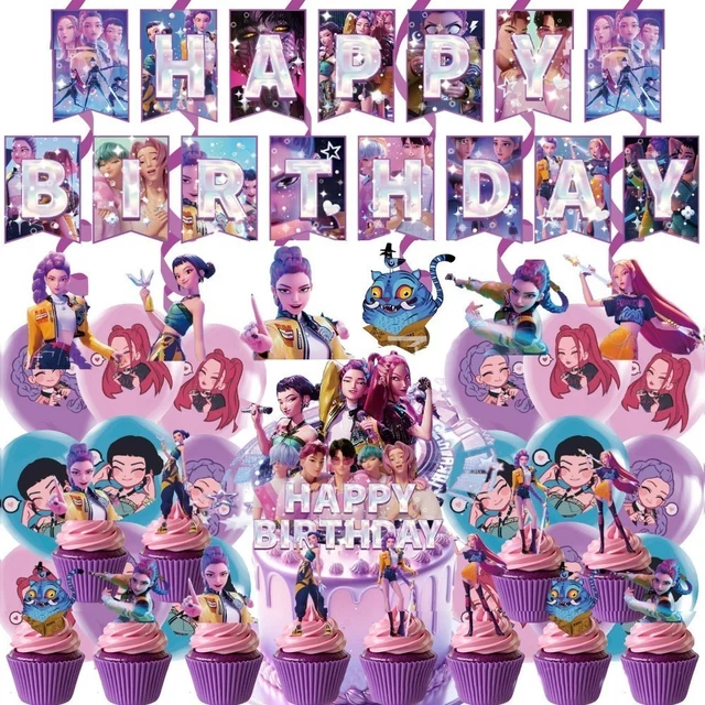 KPOP DEMON HUNTERS Birthday Party Supplies Set Flag Banner Cake Toppers ...