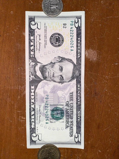 ERROR $5 FIVE Dollar Bill DOUBLE STAMPED 2 in Serial Number & Uneven ...