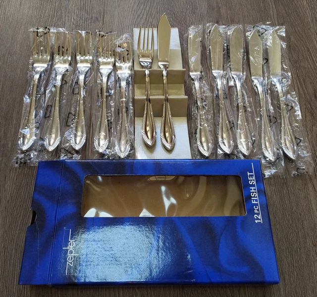 FISH SET ORIGINAL ZEPTER Messer Gabel EDELSTAHL OVP 12-Teiliege NEU EUR ...