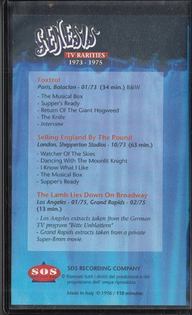 GENESIS TV RARITIES 1973-1975 VHS CASSETTE TAPE 1996 Made in Italy RARE ...