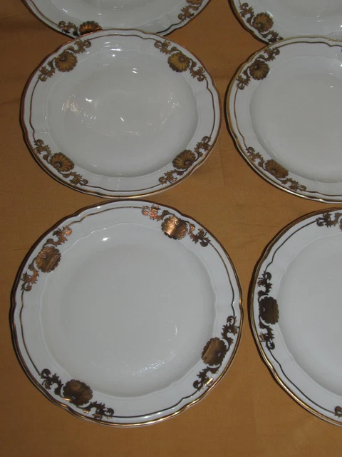 BERNARDAUD VENTADOUR LIMOGES Porcelain Bread Plates Set of 6 Gold Shell ...