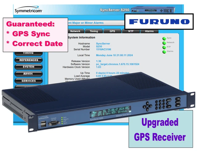 SYMMETRICOM SYNCSERVER 1520R-S250 UPGRADED Furuno GPS NTP Network Time ...