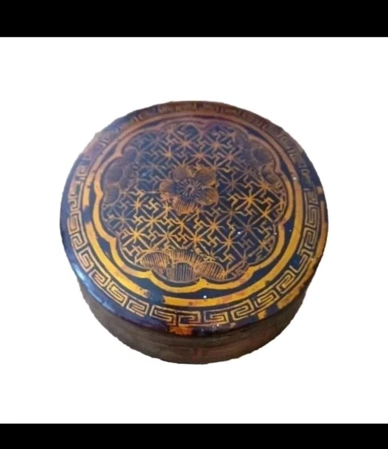 ANTIQUE ORIENTAL RED Gilded Paper Mache Round Jewellery Lidded Box £77. ...