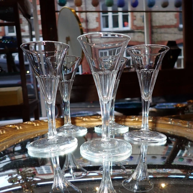 POWELL AND SONS WhitefriarsTrumpet Sherry glasses Antique cut Glass ...