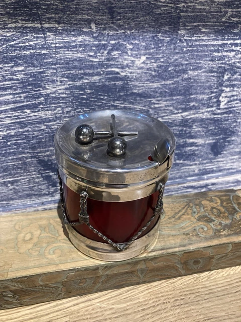 SILVER PLATED VINERS Drum Shaped Garnish/ Serving Container With Spoon ...