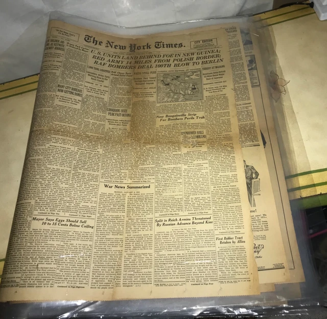 RARE VINTAGE WORLD War II Newspaper The New York Times 1944 New Guinea ...
