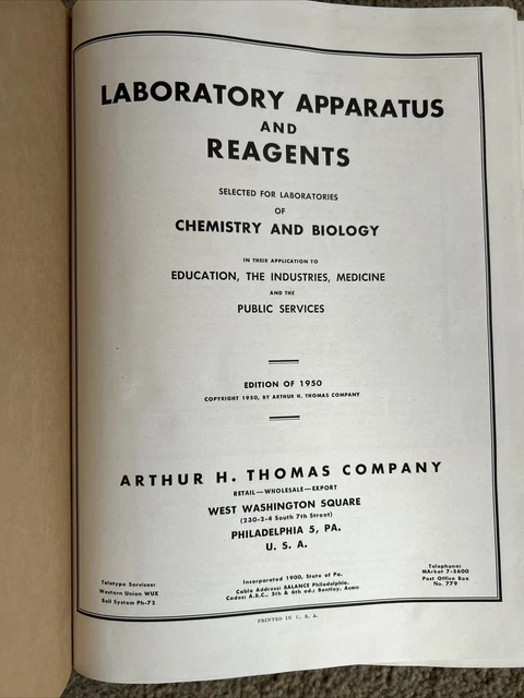1950 ARTHUR H Thomas Company Laboratory Apparatus And Reagents Catalog ...