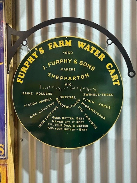 FURPHY FARM WATER Cart 560 Mm Round Metal Sign With Hanger Double Sided ...