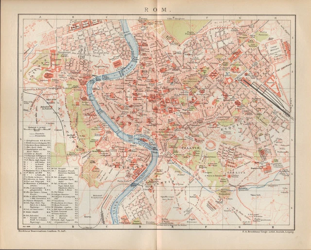 LANDKARTE CITY MAP 1899: Stadtplan: ROM. Altes Rom. Roma Italia Italy ...