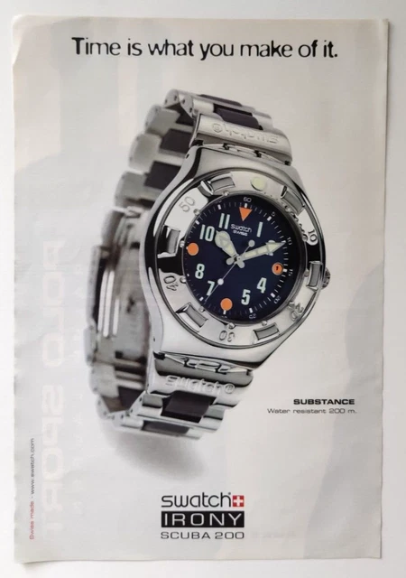 PUBBLICITA' ADVERTISING CLIPPING Werbung Swatch Irony Substance Swiss ...
