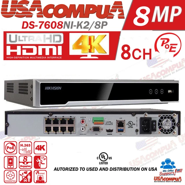 HIKVISION OEM NVR 8CH 8 POE 4K 8 Channel security H.265 DS-7608NI-K2/8P ...