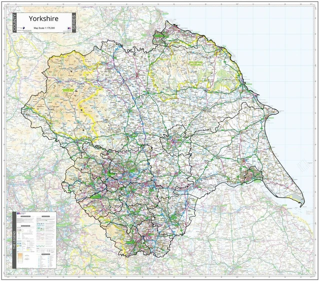 COUNTY WALL MAP OF YORKSHIRE - ORDNANCE SURVEY LAMINATED EDN - NEW for ...