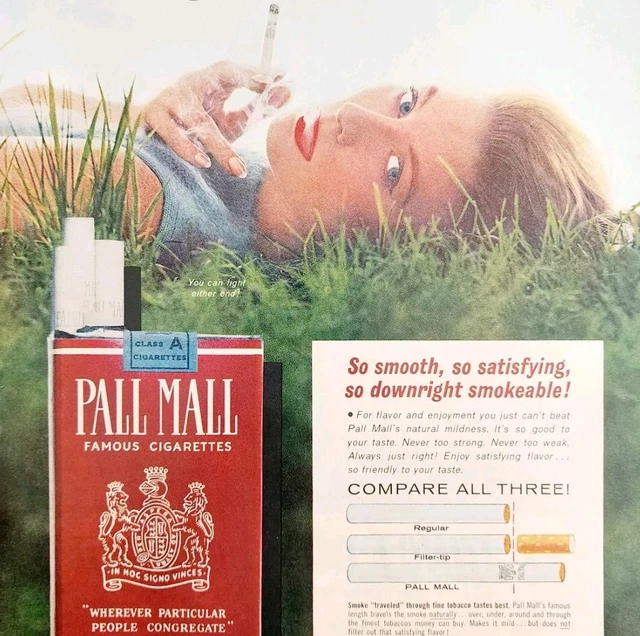 1963 PALL MALL Filterless Cigarettes Advertisement Tobacco Beautiful ...