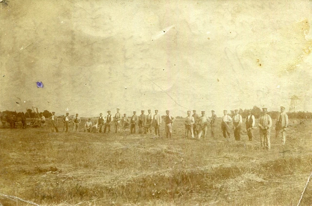 CARTE PHOTO DES moissons Machine agricole tirée cheval Soldats Cachet ...