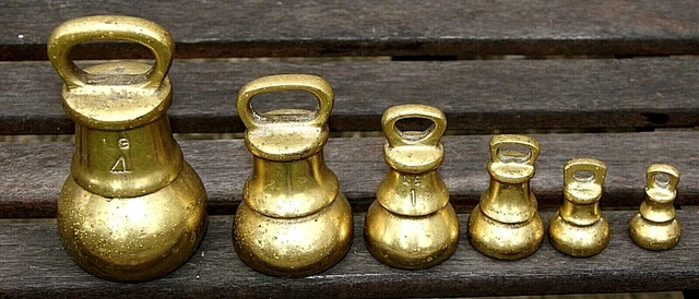 SET OF 6 VICTORIAN BELL WEIGHT'S 4lb 2lb 1lb 8oz 4oz 2oz - FOR OLD ...
