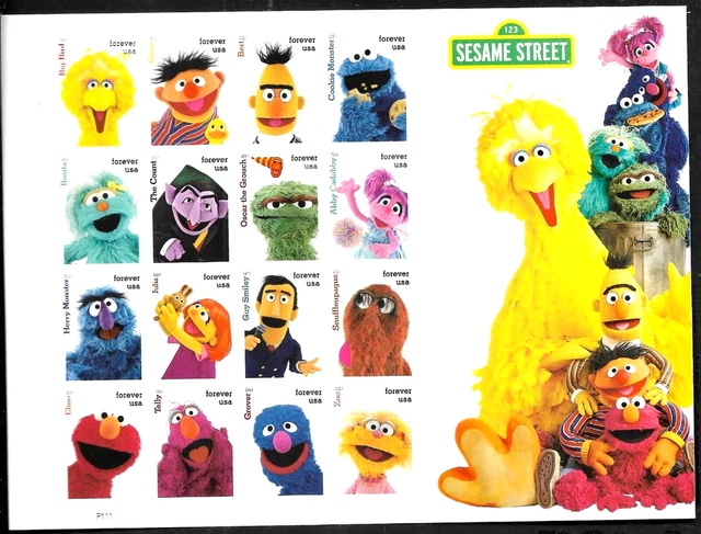 SESAME STREET MUPPETS 16 Characters 50Th Anniversary Sheet £12.38 ...