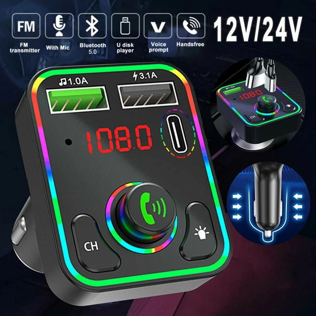 2PCS BLUETOOTH CAR Wireless FM Transmitter Adapter 2x USB PD Charger ...