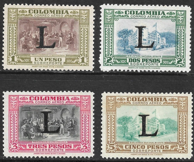 COLOMBIA SCOTT #C182-C185 VF Airmail Mint Hinged Issued 1950 High ...