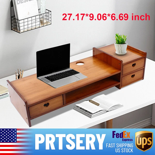 MONITOR STAND RISER Wooden Computer Desk Organizer Stand Ergonomic PC ...