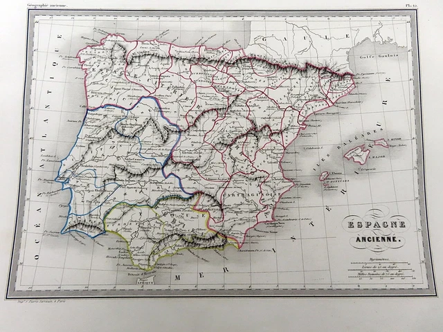 ANTIQUE MAP OF Hispania Ancient Spain Roman Conquest Hand Coloured 1846 ...
