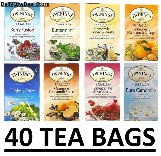 TWININGS HERBAL TEA Bags - 40 Individually Wrapped Tea Bags - Choose A ...