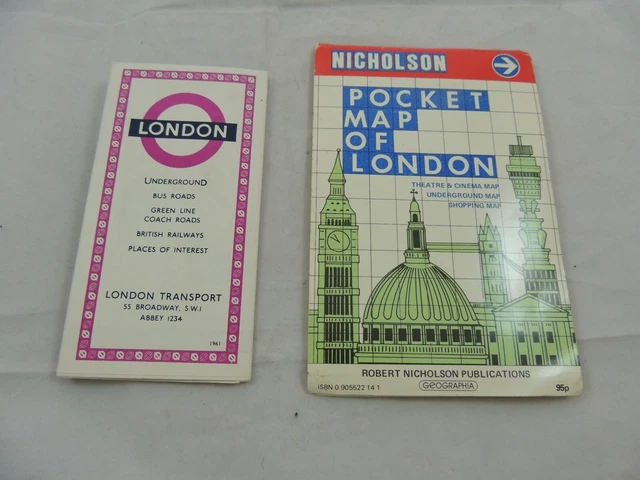 LONDON UNDERGROUND LONDON Transport Map Circa 1961& Nicholson Pocket ...