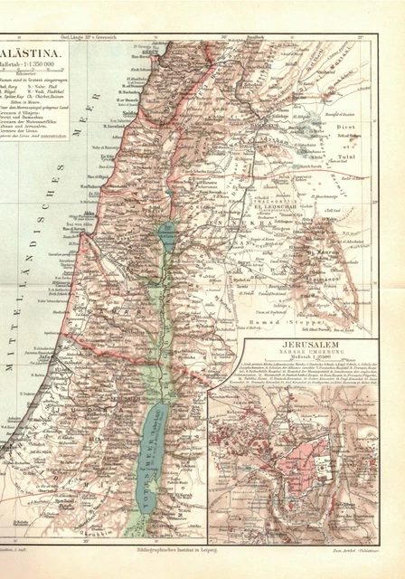ANCIENT HISTORICAL MAP of Palestine, Original Lithograph circa 1900 ...