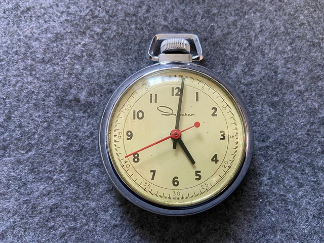 VINTAGE INGRAHAM MECHANICAL Wind Up Pocket Watch with a Red Second Hand ...