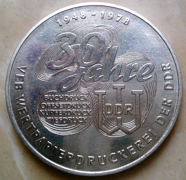 DDR MEDAILLE 40MM 30 Jahre Wertpapierdruckerei 1948-1978 EUR 48,80 ...