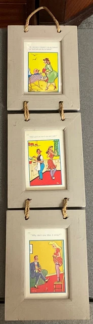 RISQUE,SAUCY,NAUGHTY,SEXY,RUDE,HUMOUR,SEASIDE POSTCARDS,TRIPLE FRAMED ...