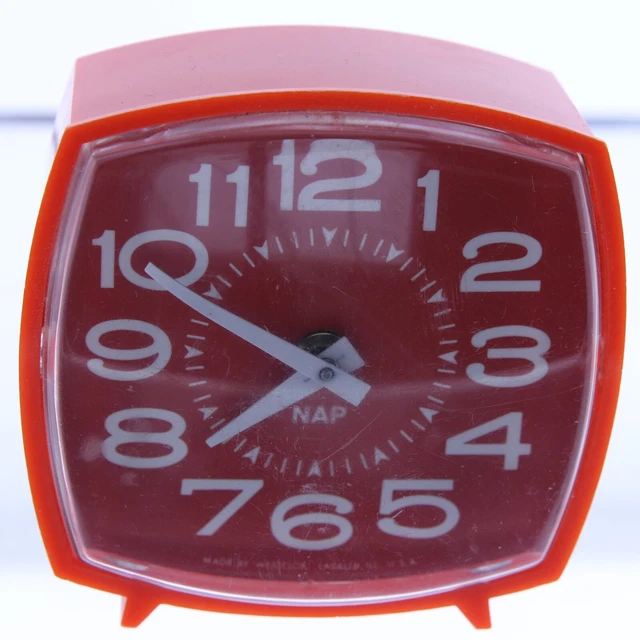 RARE RED FACE Vintage WESTCLOX NAP Retro 1970's Wind Up Winding Alarm ...