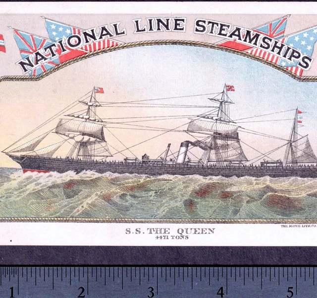 NATIONAL LINE STEAMSHIP SS Queen New York Canada Steamer Sailing Ship ...