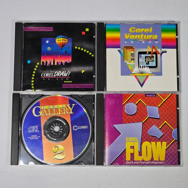 VINTAGE COREL DRAW Bundle - 4 CD Set - Corel Draw 3 Ventura Flow ...