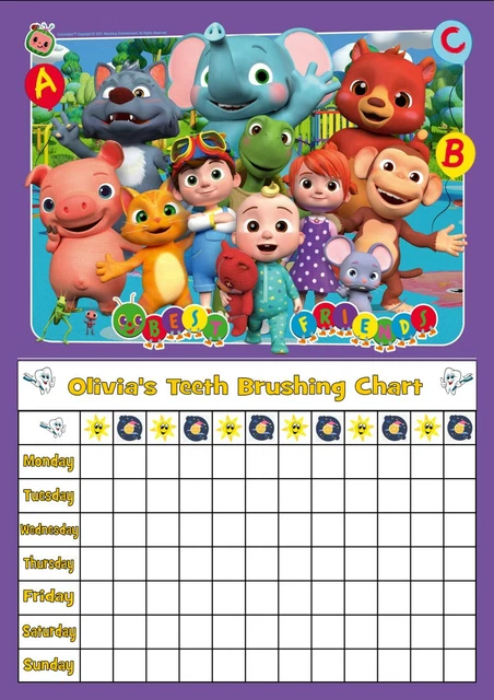COCOMELON PERSONALISED 6 Week Teeth Brushing Reward Chart & 200 ...