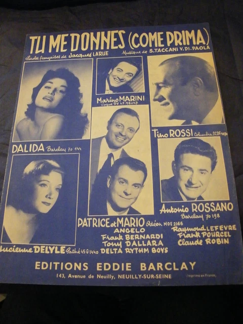 PARTITURA TU MI Dà Come Prima Dalida Marino Marini Rossi Foglio ...