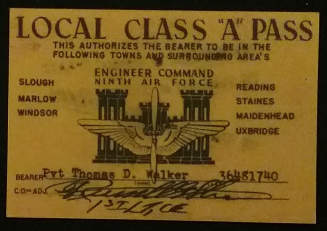 WORLD WAR II Card Local Class "A" Pass , American Air Force Pass , Ww2 ...
